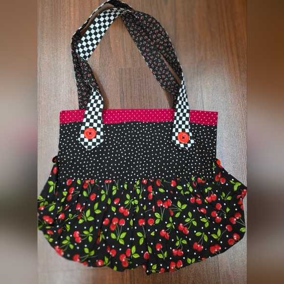 Handmade | Bags | Cherry Patterned Handmade Tote Bag With Green Accent ...